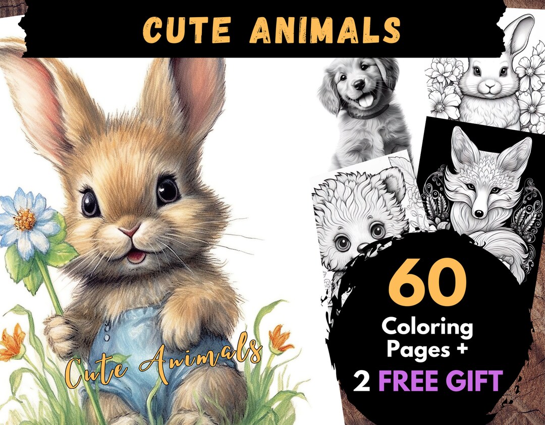 60 Cute Animals Coloring Pages, Adults Kids Digital Coloring Sheets ...