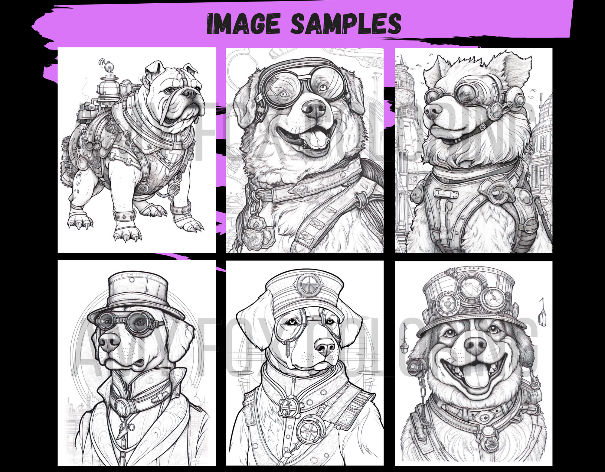 60 Steampunk Dog Coloring Page, Adults Kids Digital Coloring Sheets ...
