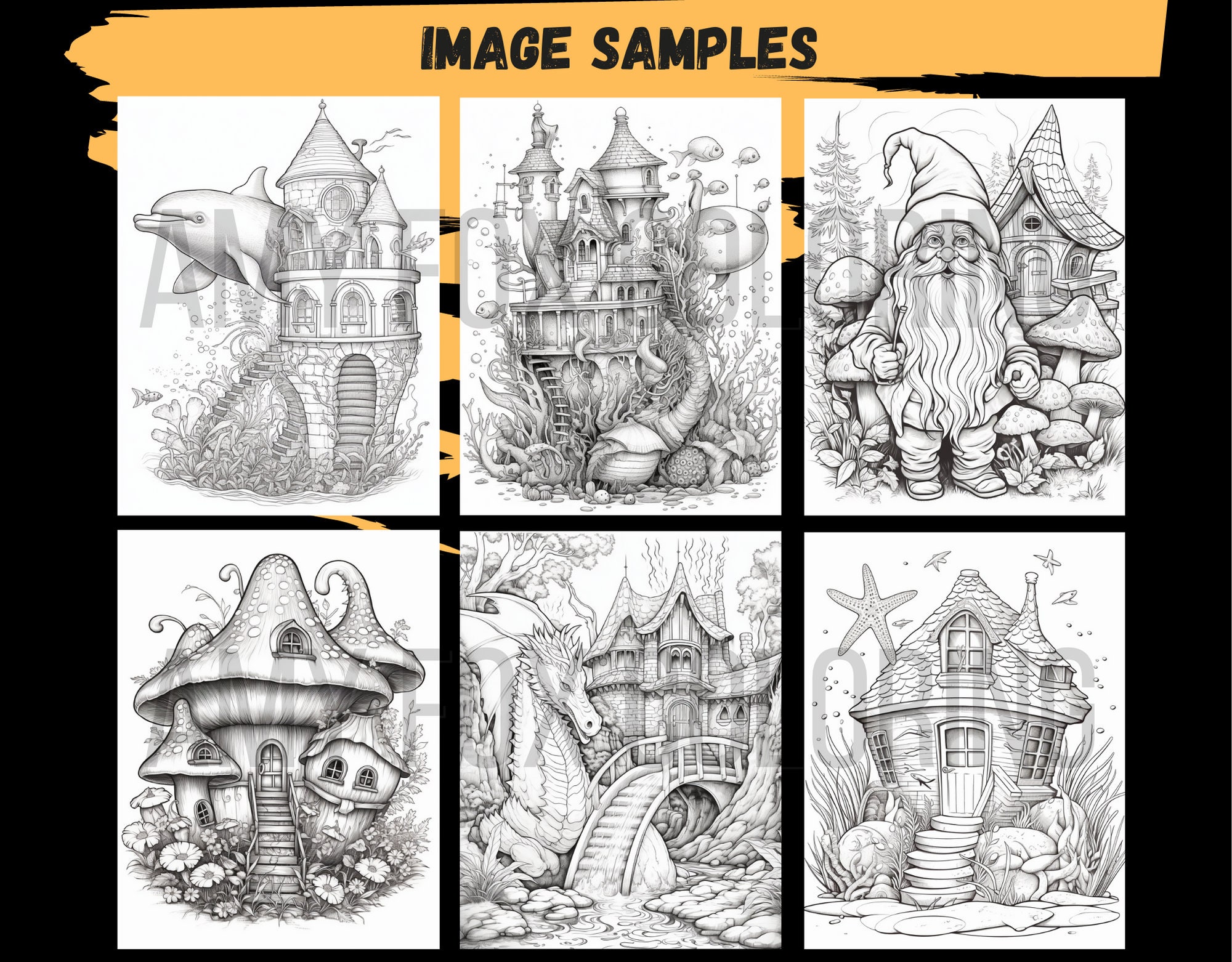 100 Beautiful Fairy Houses Coloring Pages, Adults Kids Digital Coloring ...