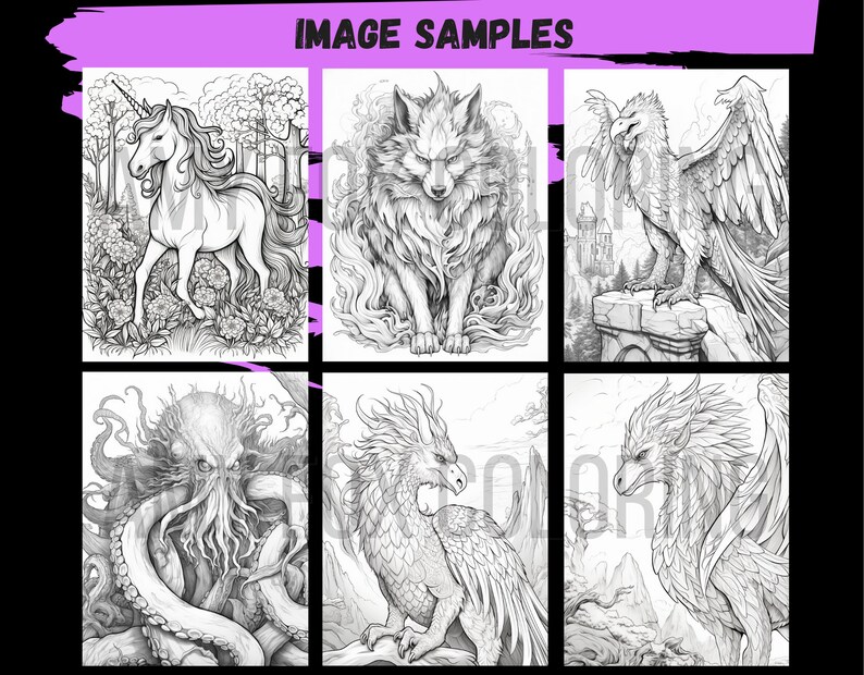 60 Mythical Creatures Coloring Page, Adults Kids Digital Coloring ...