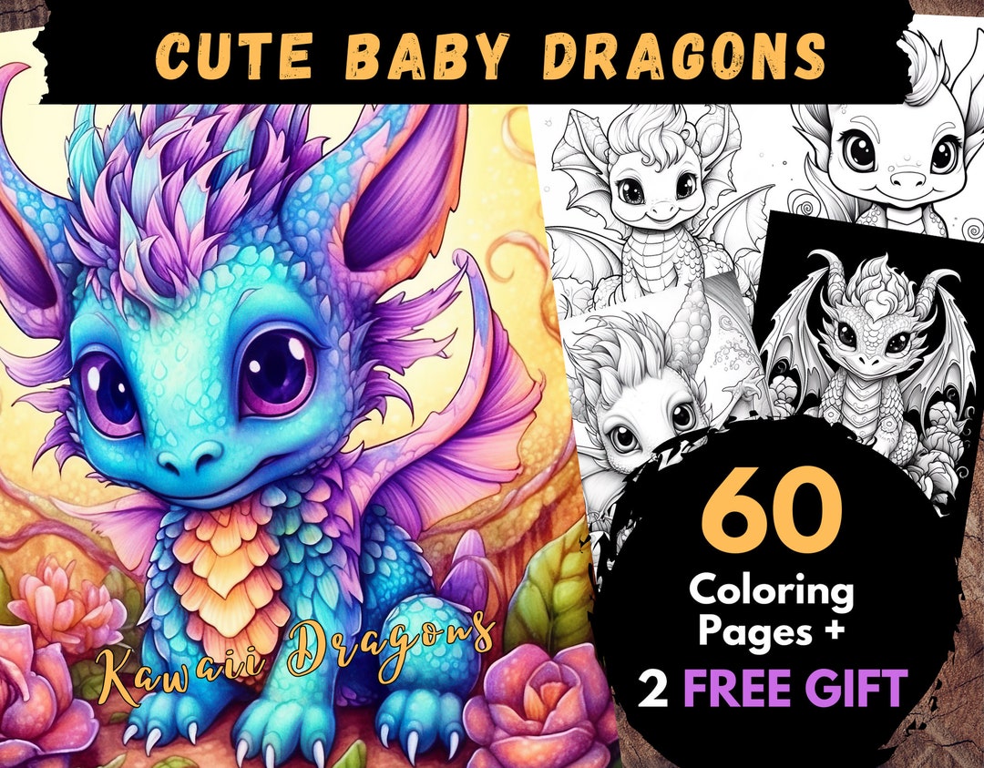 60 Cute Baby Dragons Coloring Pages, Adults Kids Digital Coloring ...