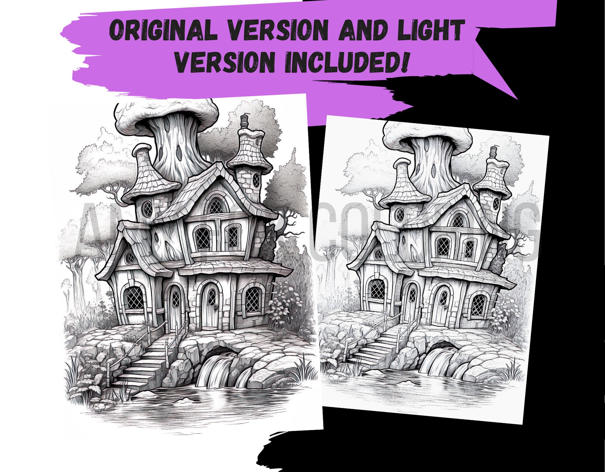 60 Country Fairy Houses Coloring Page, Adults Kids Digital Coloring ...