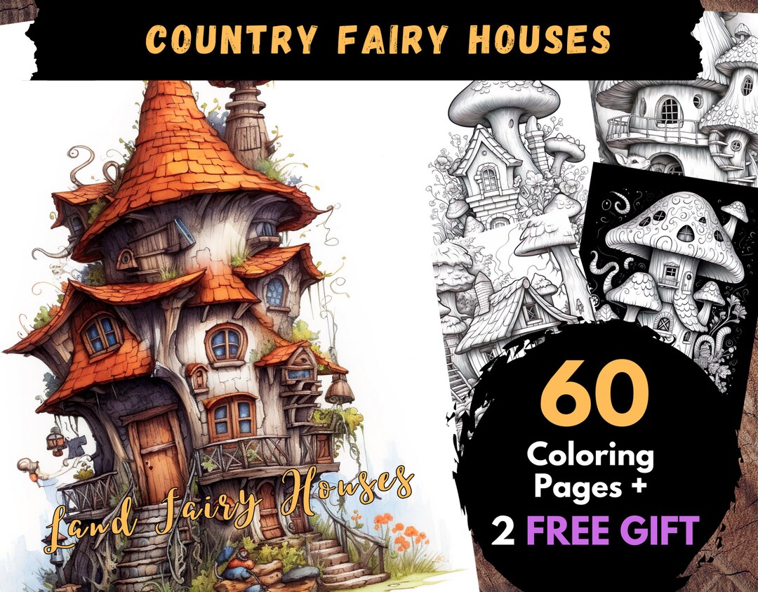 60 Country Fairy Houses Coloring Page, Adults Kids Digital Coloring ...