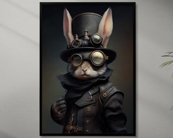 Steampunk Rabbit 2 Digital Art Painting AI Generated Wall - Etsy