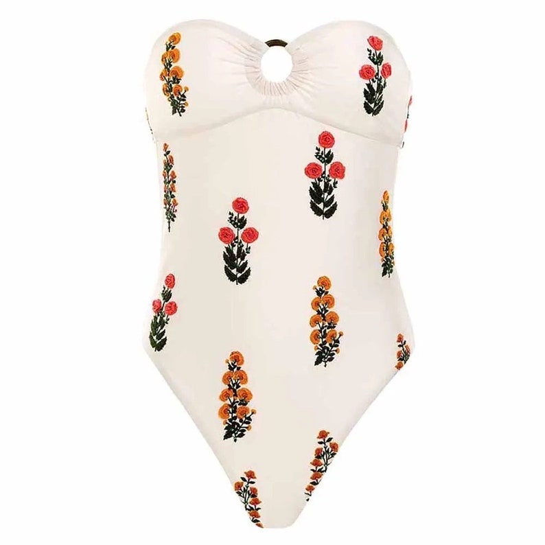 White Floral Resort Wear Swim Set, Vacation Swim Suit With Matching ...