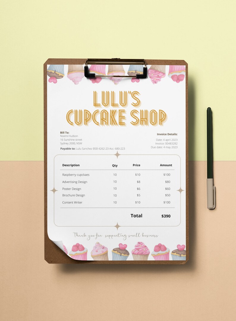Bakery Cupcake Cake Invoice Template Canva Editable Invoice - Etsy