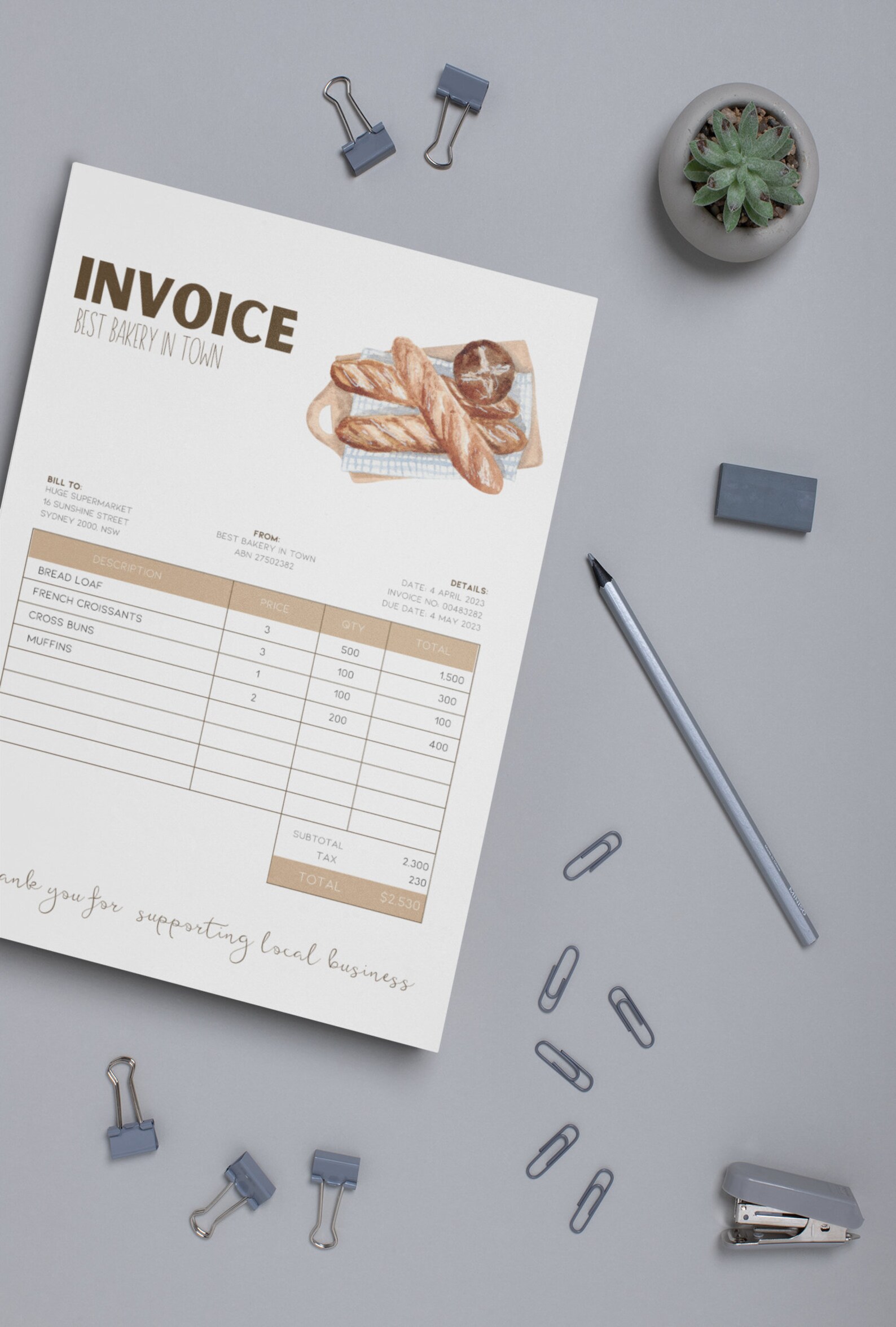 Bakery Invoice Template, Canva Editable Invoice Template, Digital ...