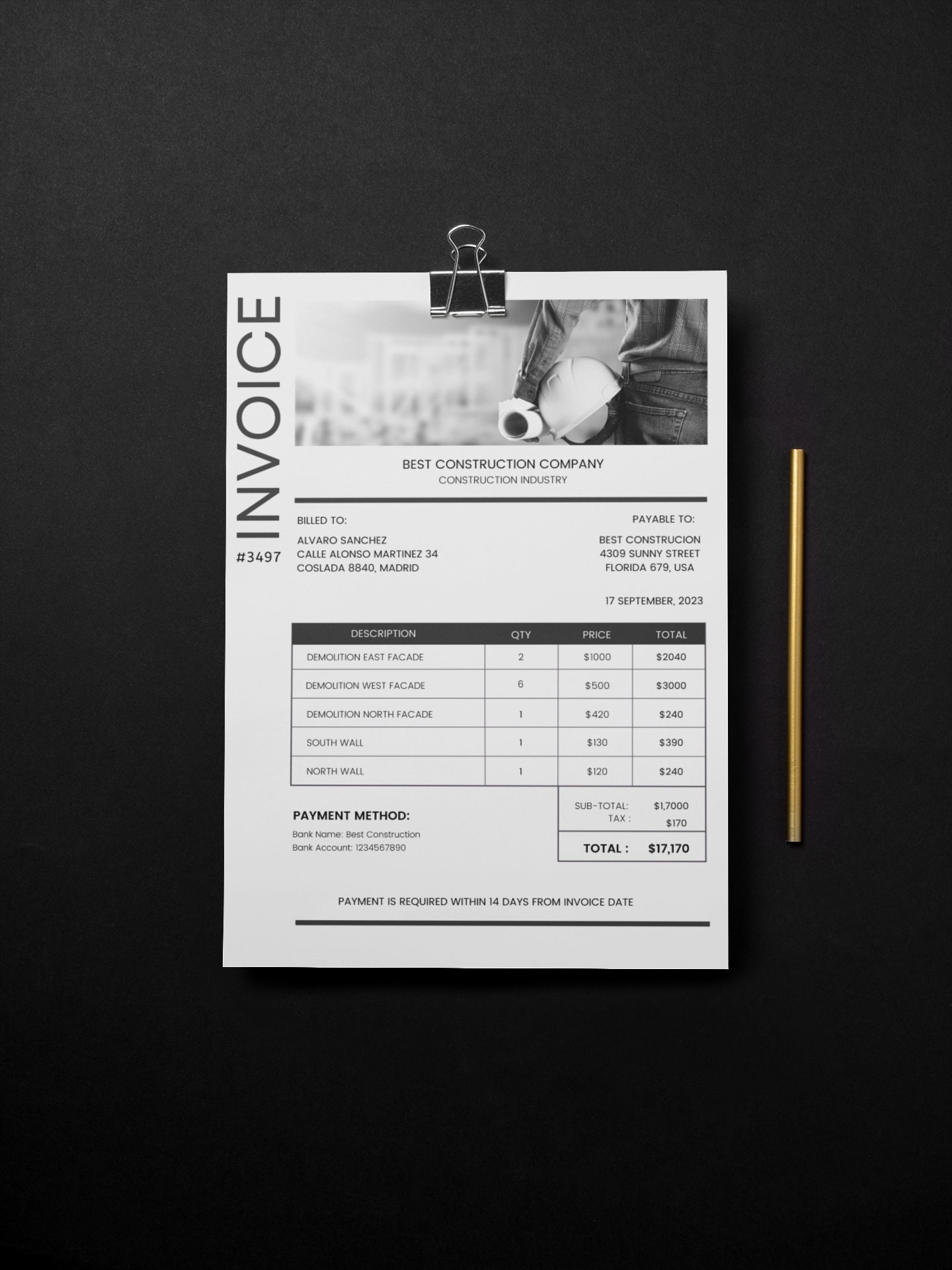 Construction Invoice Template, Construction Editable Canva Invoice ...