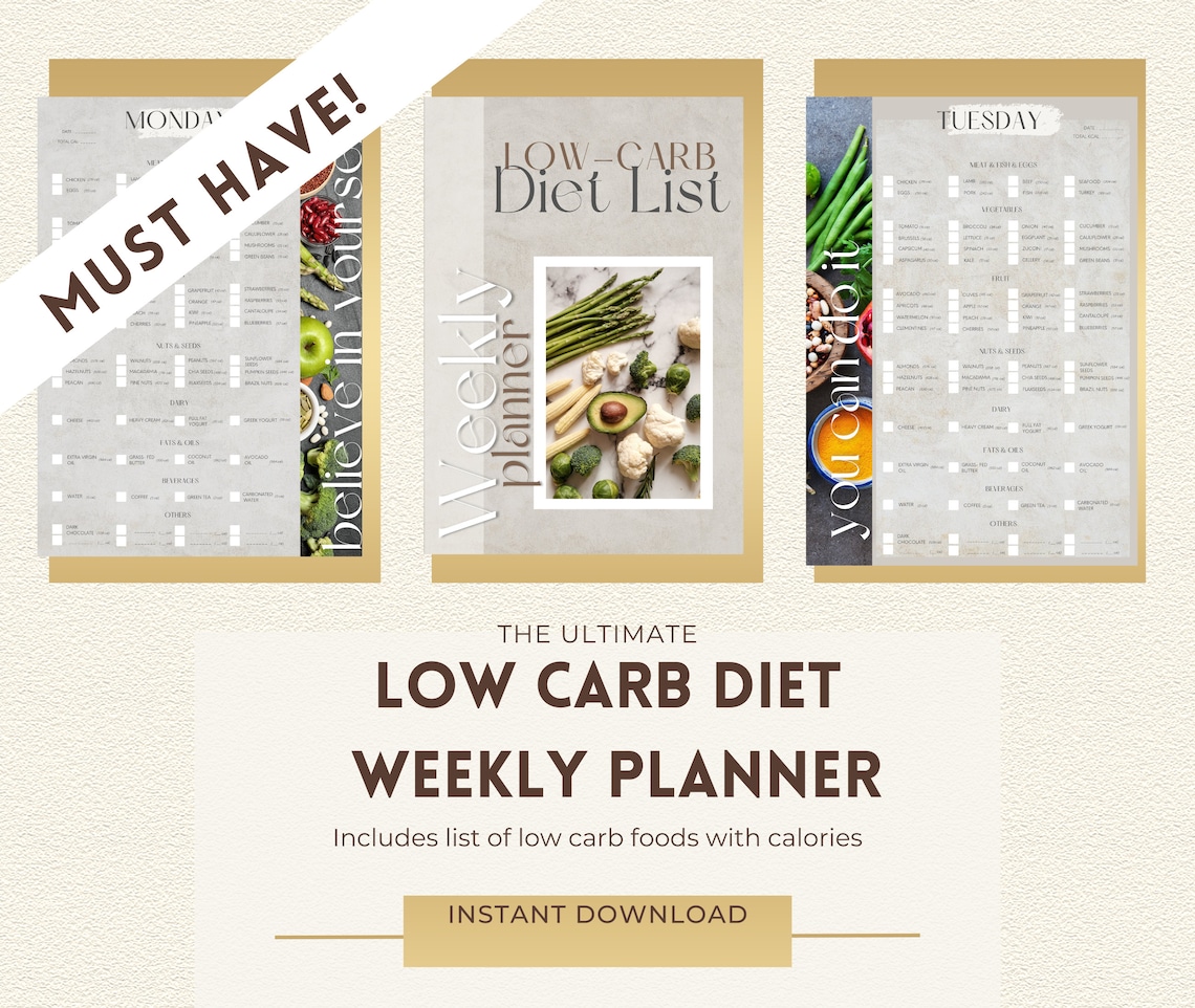 Low Carb Diet List Weekly Planner Printable, Low Carb Food List, Low ...