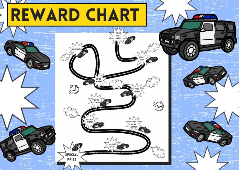 Police Car Boys Reward Chart Good Behavior, Reward Chart for Kids ...
