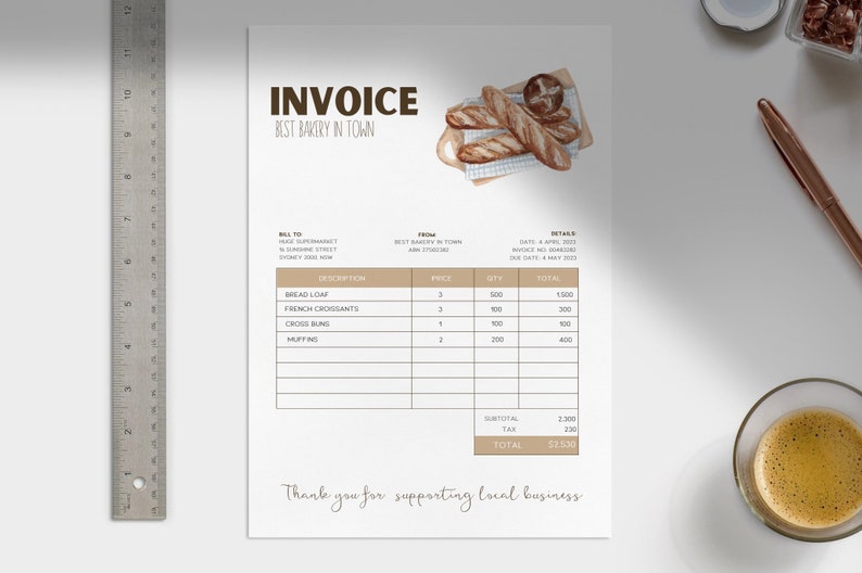 Bakery Invoice Template, Canva Editable Invoice Template, Digital ...