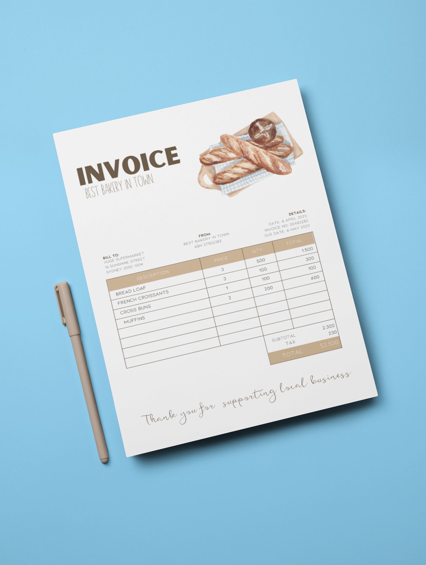Bakery Invoice Template, Canva Editable Invoice Template, Digital ...