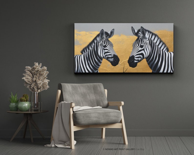 Zebra Canvas Wall Art Print Gold Grey Abstract African - Etsy