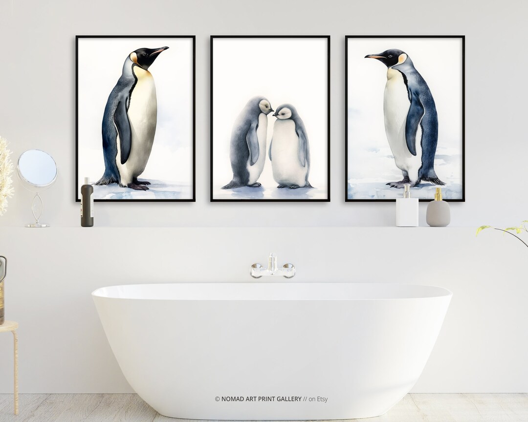 3-piece Emperor Penguin Art Prints, Penguin Print Set, Antarctic Wall ...