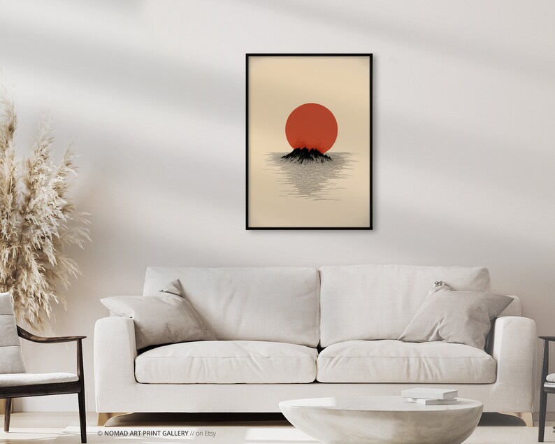 Japandi Wall Art, Abstract Sun Rocks Sea, Japanese Decor, Scandi Art ...