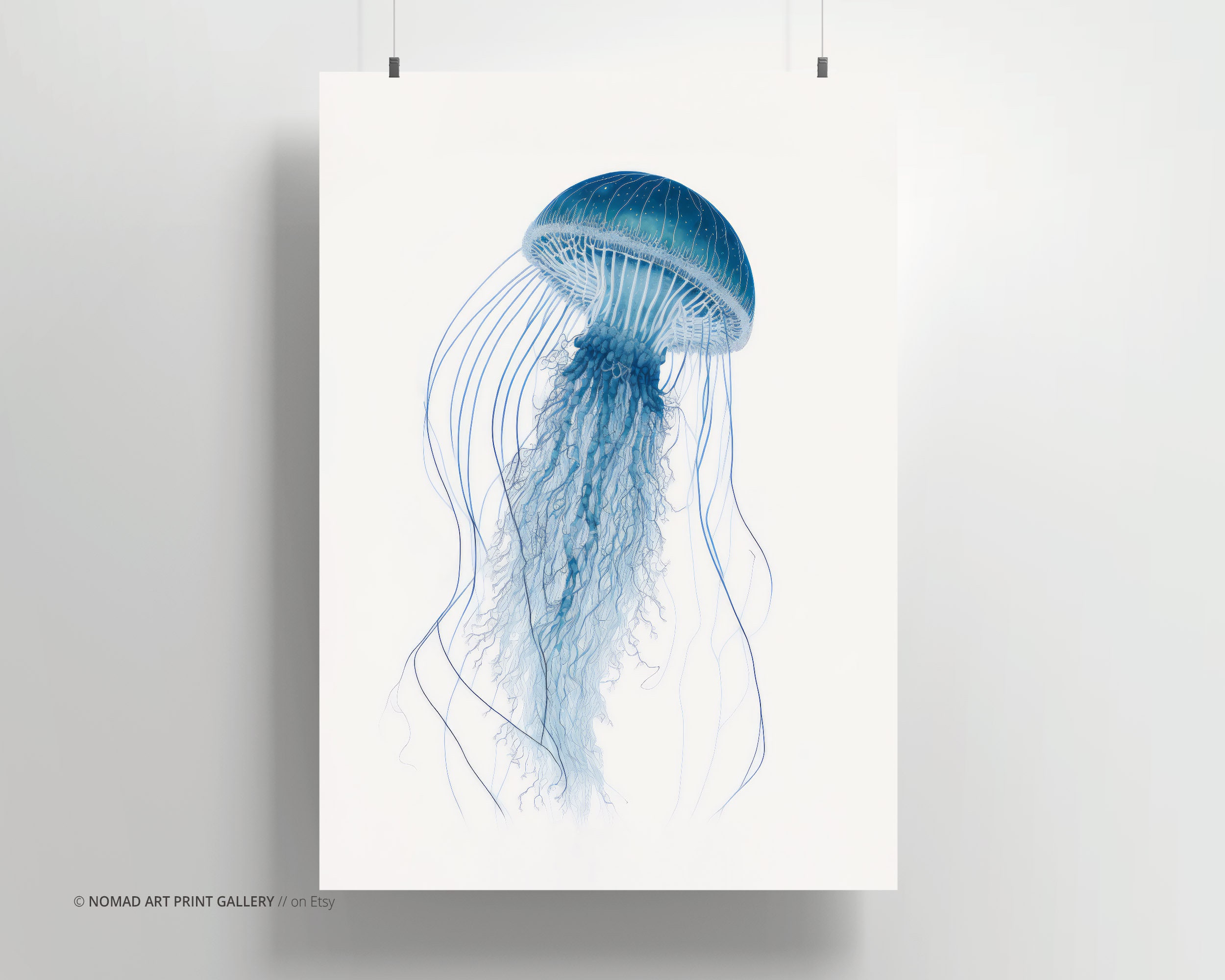 Jellyfish Wall Art, Blue Jellyfish Art, Ocean Art, Nautical Print ...