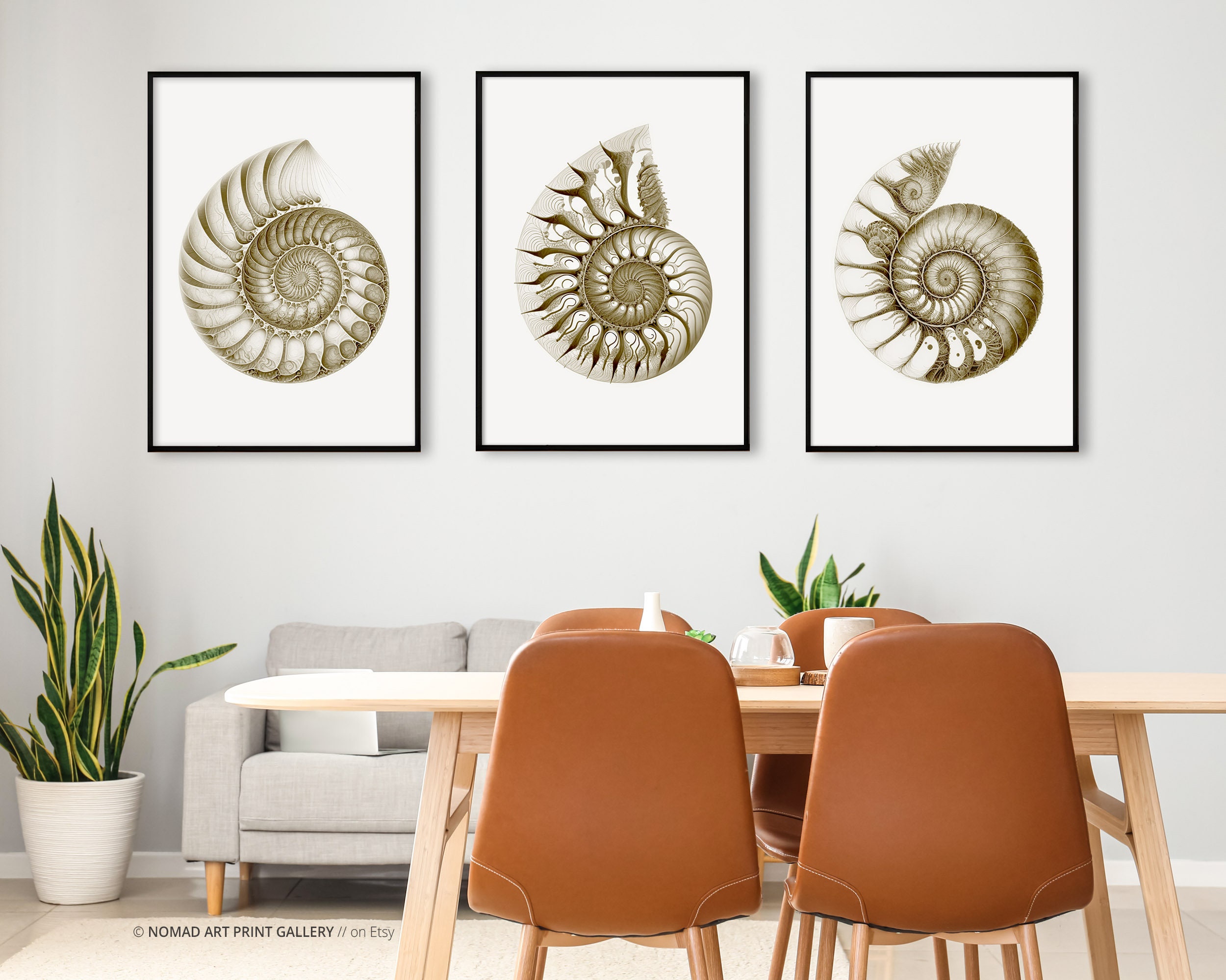 Ammonite Wall Art, Sepia Fossil Art Print, Ocean Art, Minimalist ...