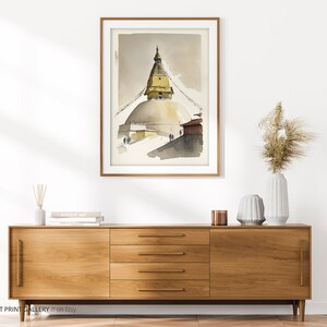 Stupa Watercolor Art Print, Nepal Wall Art, Nepal Travel Landscape, Himalayas Print, Chorten ...