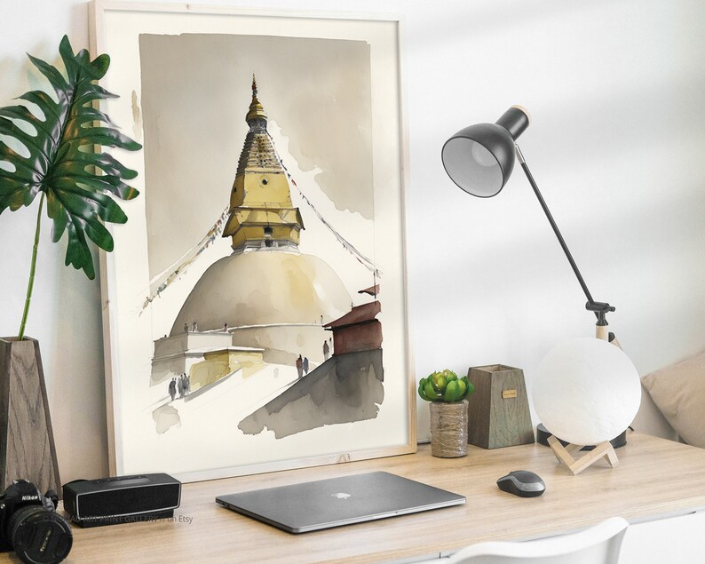 Stupa Watercolor Art Print, Nepal Wall Art, Nepal Travel Landscape, Himalayas Print, Chorten ...