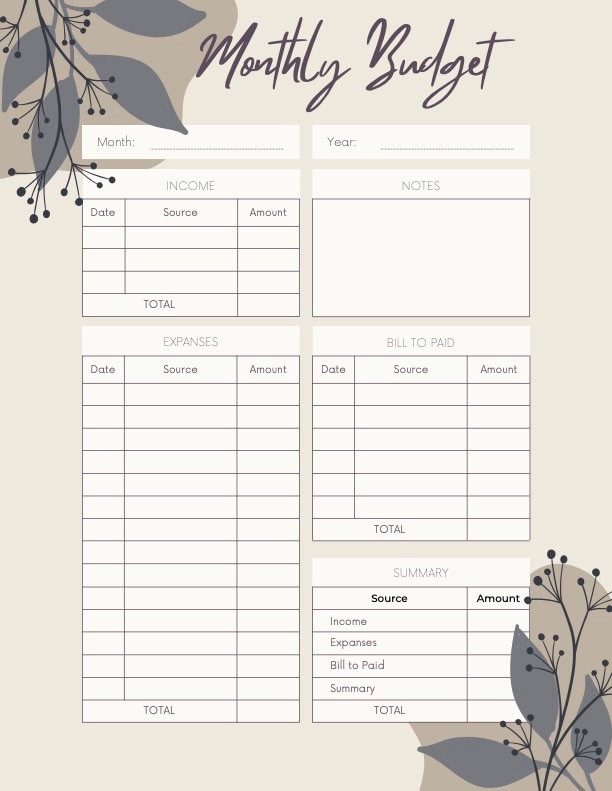 Monthly Budget Planner, Digital Planner, Printable Planner, Instant ...
