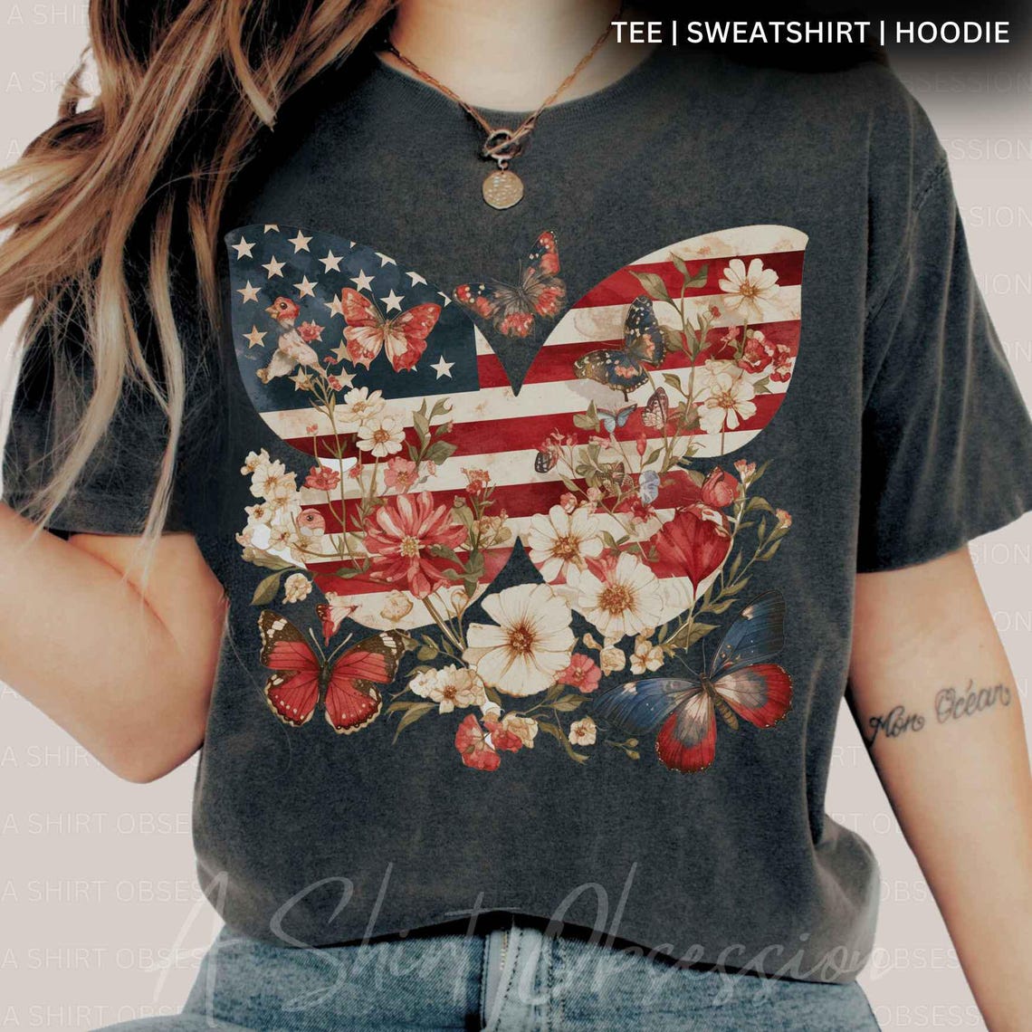 Floral American Flag Shirt, USA Flag Patriotic Shirt, Fourth of July ...