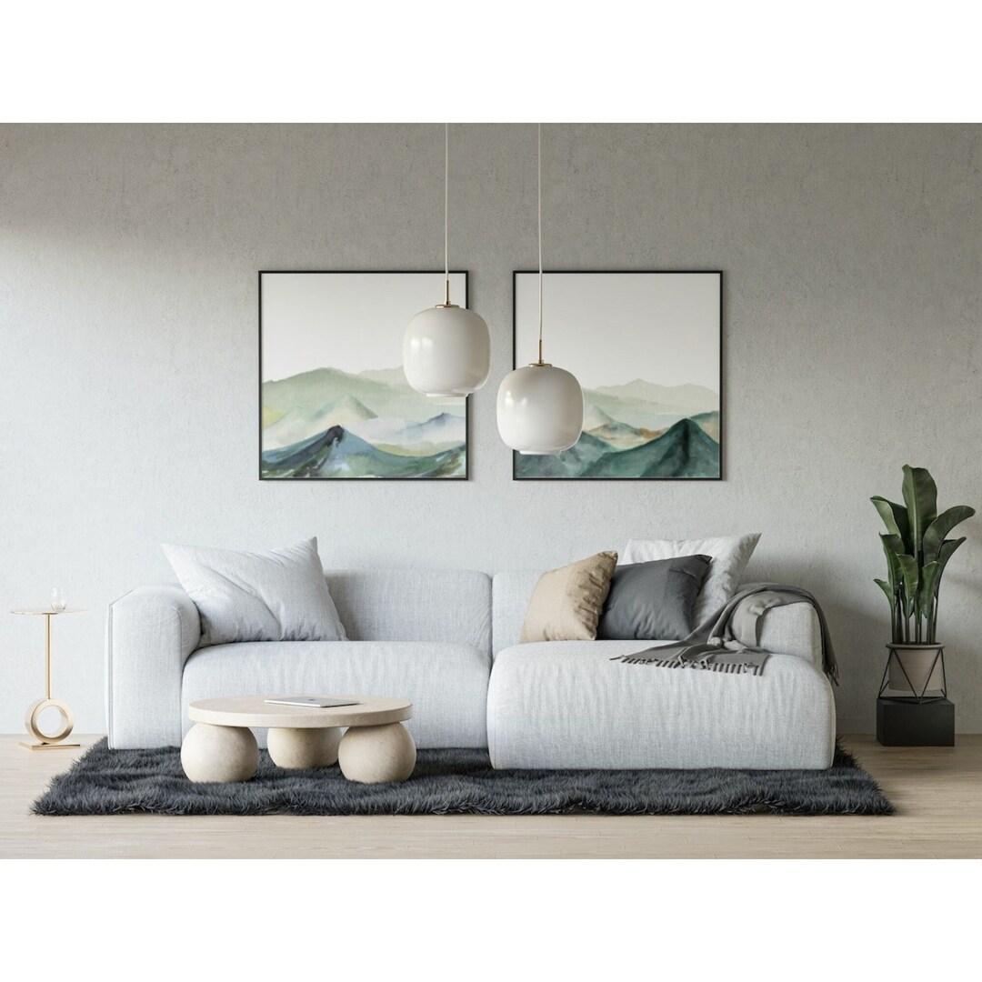 Watercolor Mountains Themed Printable Wall Art Set of 2/ Abstract Green ...