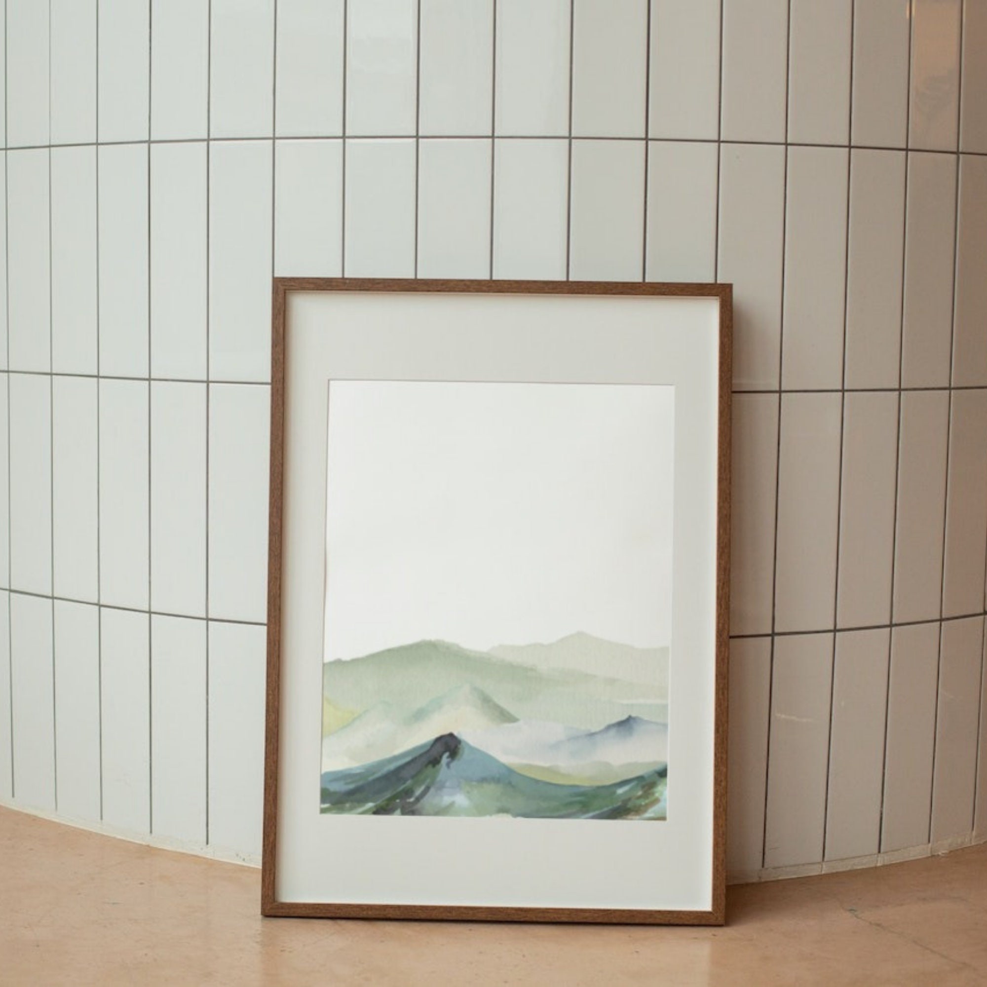 Watercolor Mountains Themed Printable Wall Art Set of 2/ Abstract Green ...