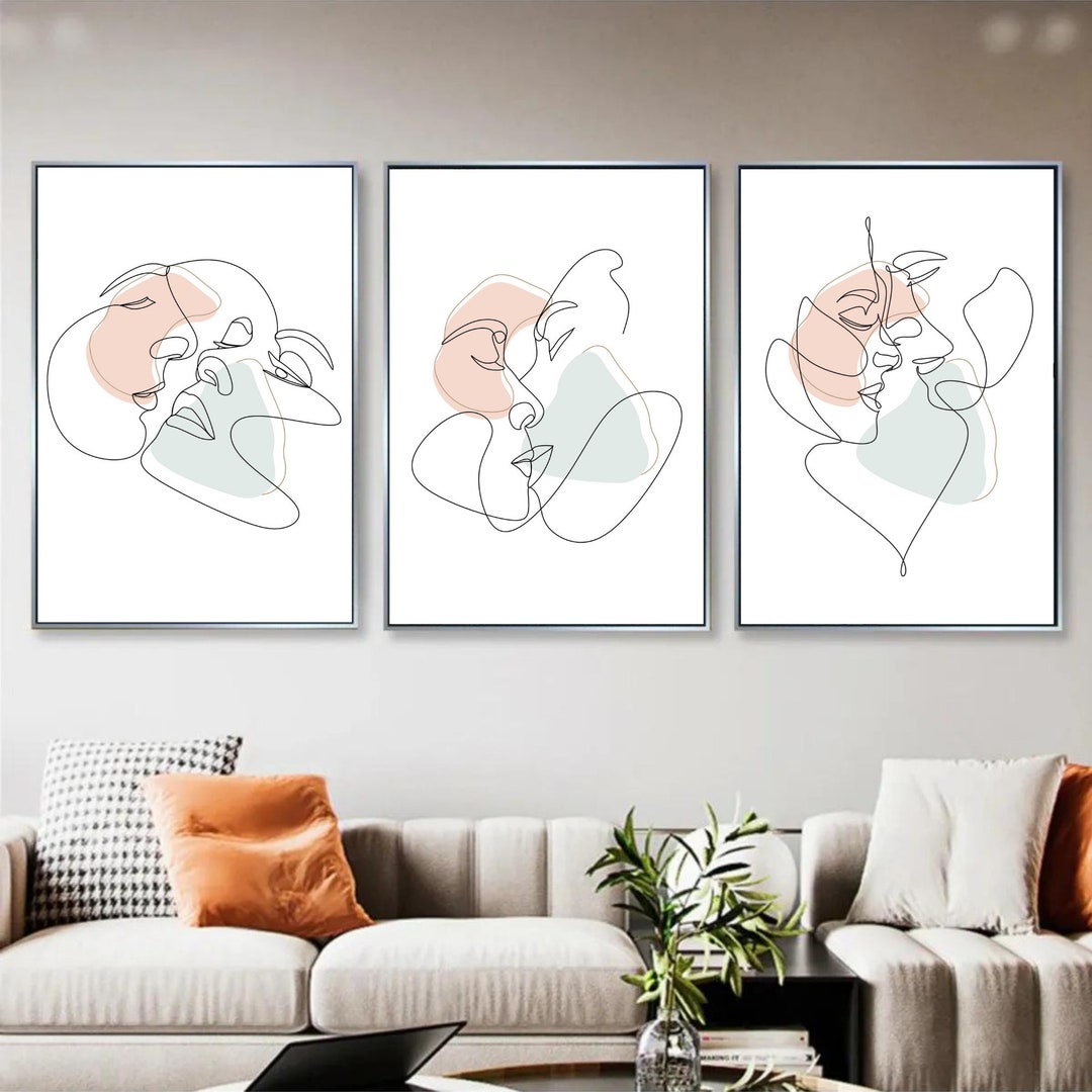 Abstract Line Art Love Themed Design Printable Wall Art Set of 3/ Soft ...