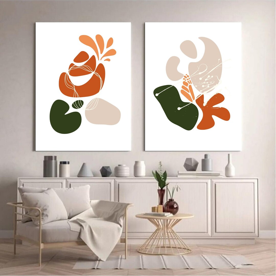 Printable Abstract Shapes and Line Art Set of 2, Above Bed Decor ...