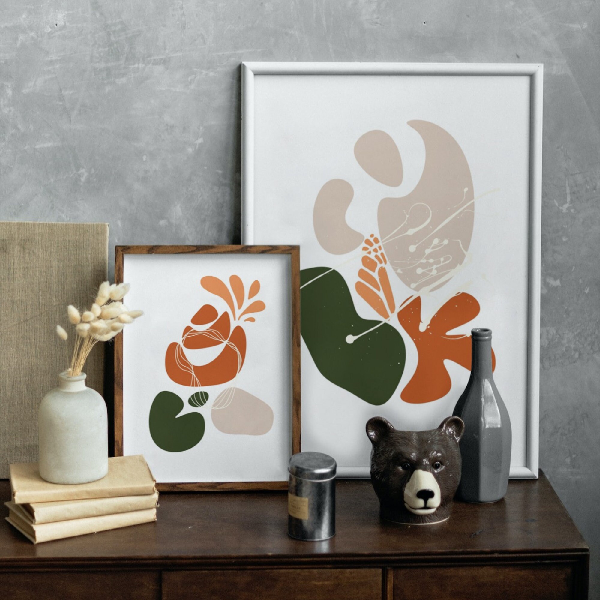 Printable Abstract Shapes and Line Art Set of 2, Above Bed Decor ...