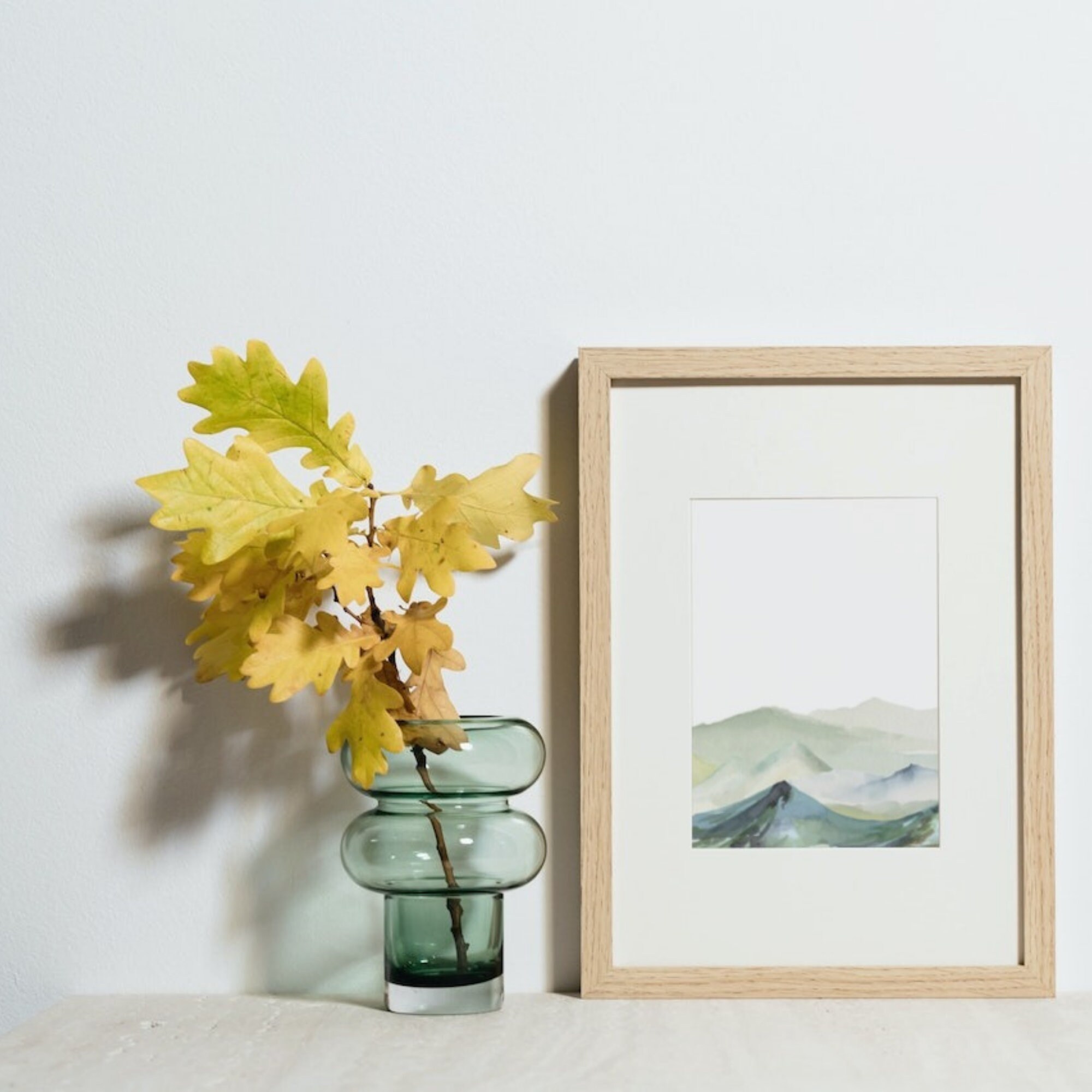 Watercolor Mountains Themed Printable Wall Art Set of 2/ Abstract Green ...