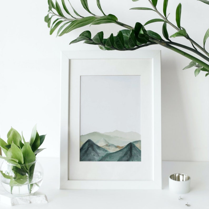Watercolor Mountains Themed Printable Wall Art Set of 2/ Abstract Green ...