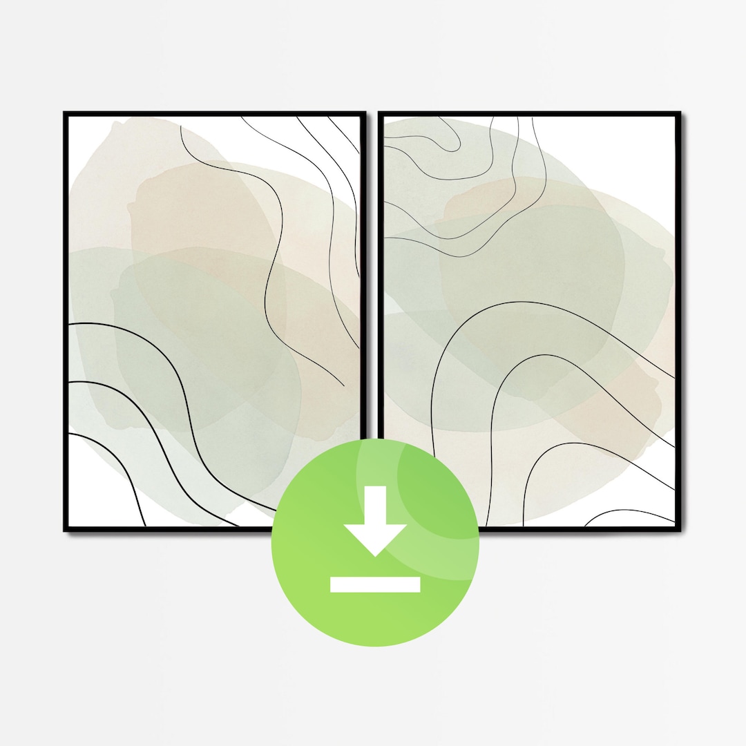 Abstract Green Printable Line Wall Art Set of 2, Modern Neutral Gallery ...