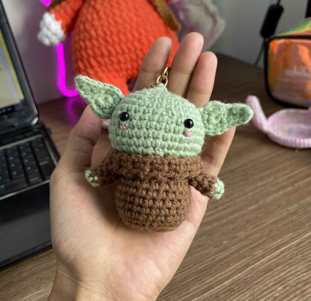 Cute Hand Crochet Baby Yoda Keychain, Baby Yoda Yan Crochet Stuffed ...