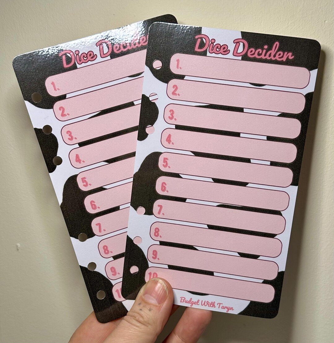 Cow Print Dice Decider, Punched Dashboard for A6 Budget Binder Cash ...