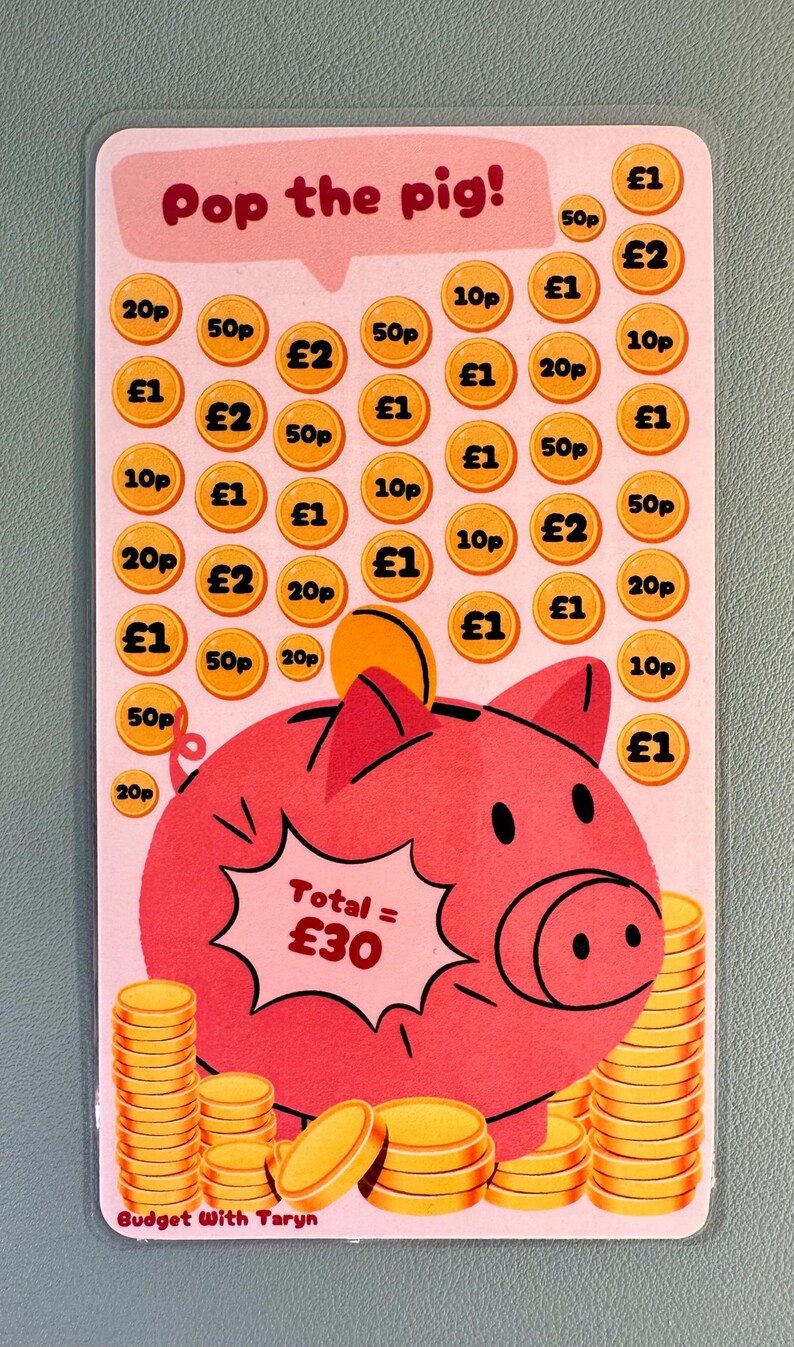 Pop the Pig Pocket Money Savings Tracker Game for A6 Cash Stuffing ...
