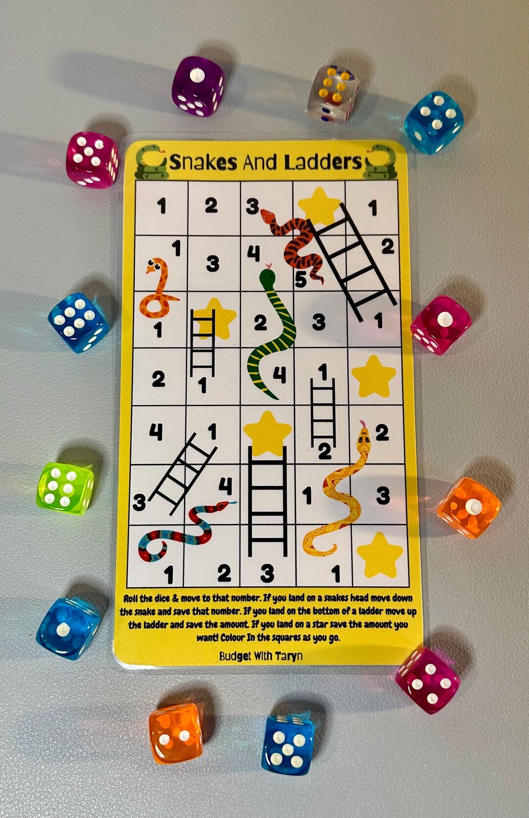 Snakes and Ladders Saving Challenge Game - Saving Tracker for A6 Budget Binder. Fun Cash ...