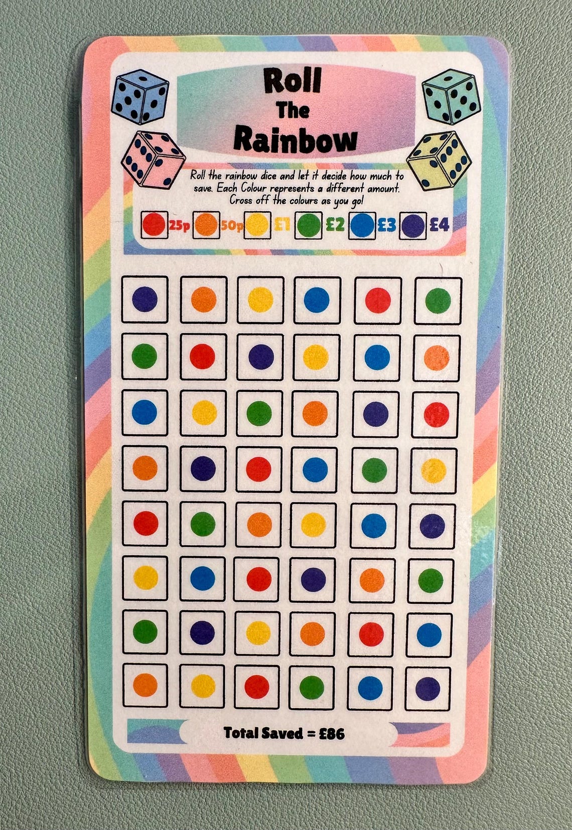 Roll the Rainbow Savings Challenge Game Tracker for A6 Cash Stuffing ...