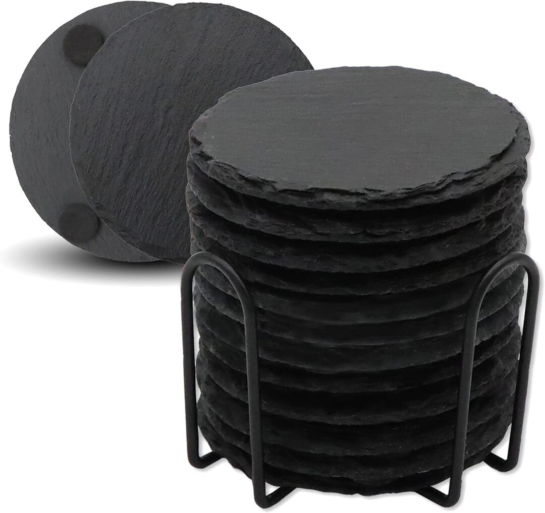 Slate Black Coasters With Holder 12 Pack Slate Coasters With Holder 4 ...