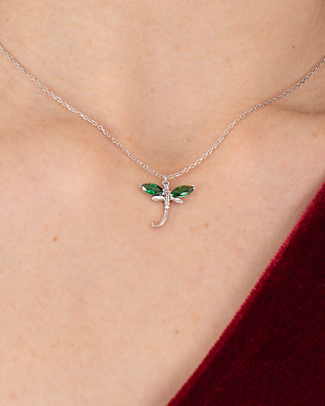 Dragonfly Necklace, Good Luck Necklace, 925 Sterling Silver Zircon ...