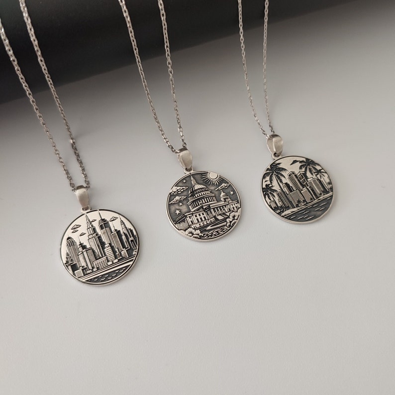 New York Skyline Necklace, Dainty NYC Skyline Pendant, USA Jewelry ...