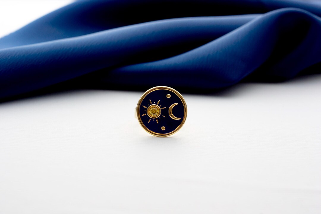 Silver Sky Ring, Celestial Blue Enamel Ring, Statement Rings, Moon and ...