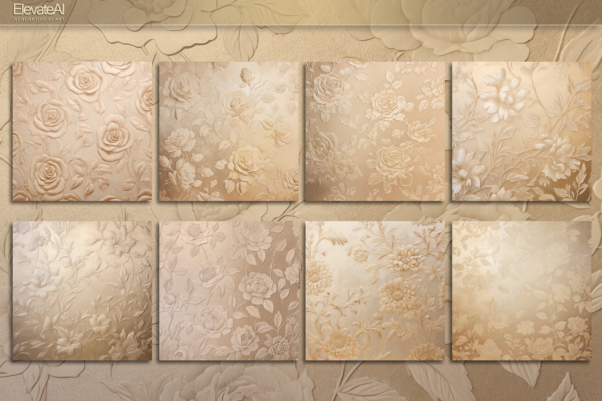 Printable Embossed Pearlescent Floral Textures Metallic Gold Background ...