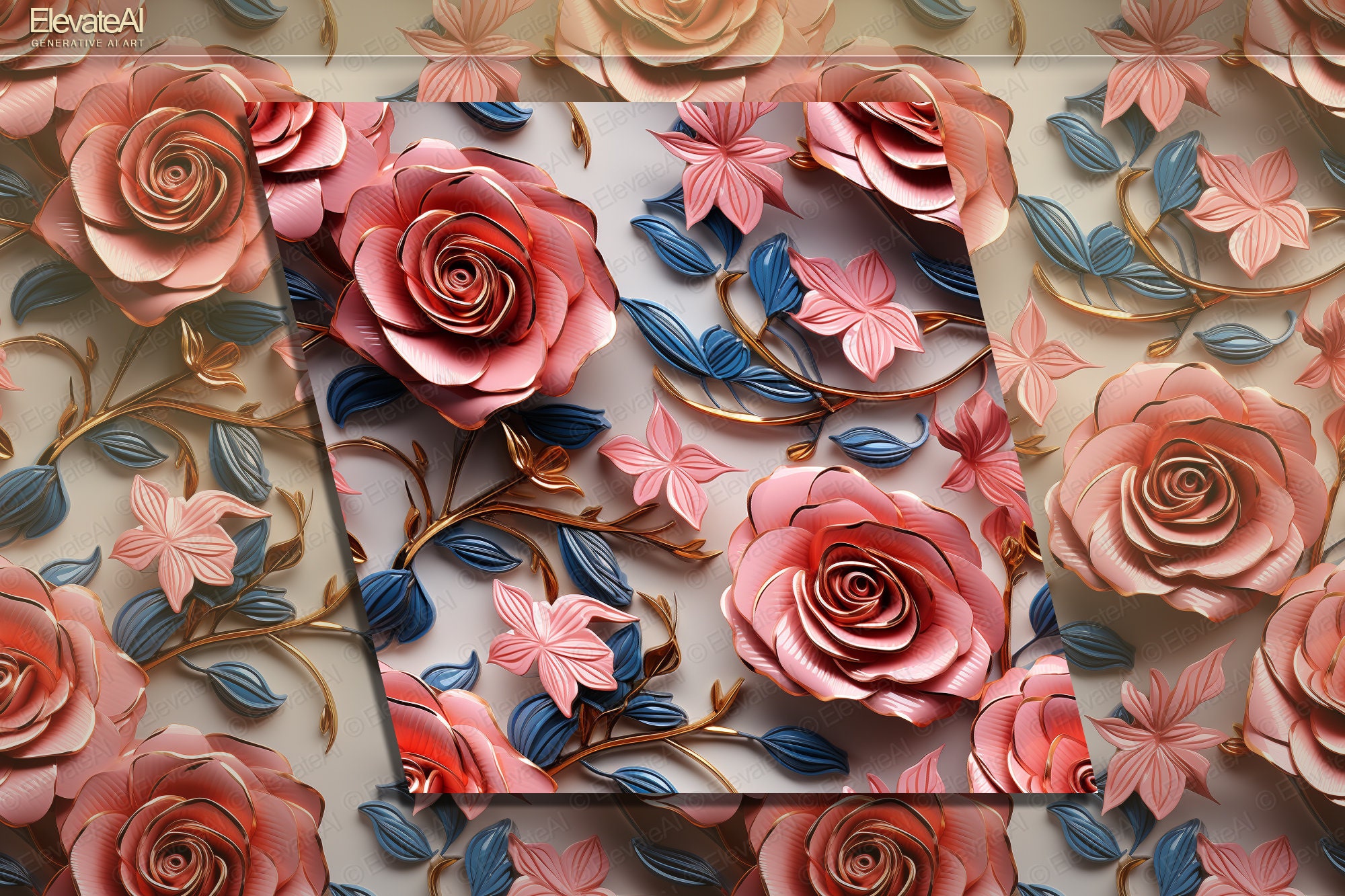 Printable Seamless Porcelain Roses Textures Digital Ceramic Roses ...