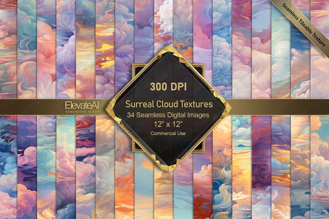 Printable Seamless Surreal Clouds Textures Digital Cloud Scape Textures ...