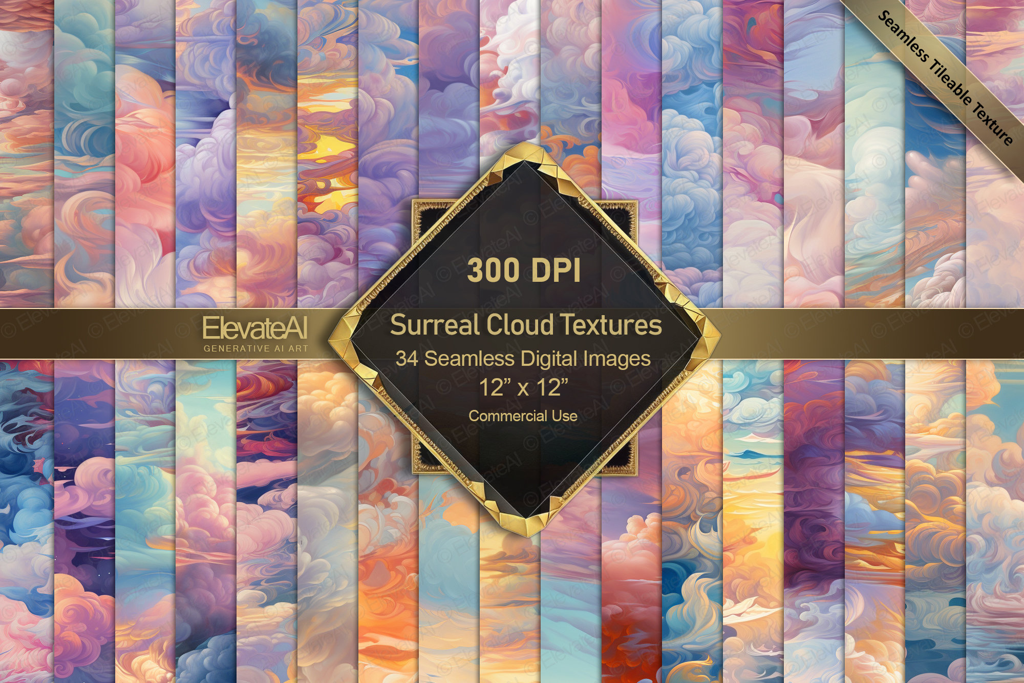 Printable Seamless Surreal Clouds Textures Digital Cloud Scape Textures ...