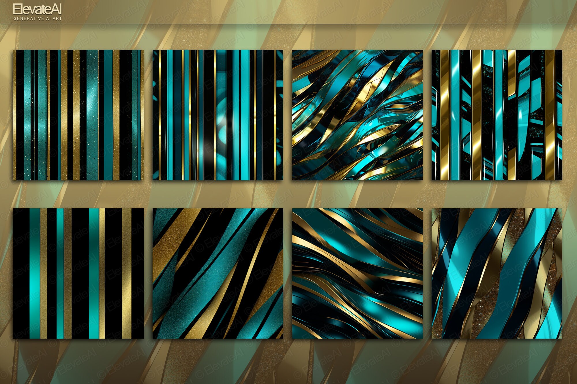 Printable Seamless Metallic Gold & Turquoise Stripes Textures 24 ...