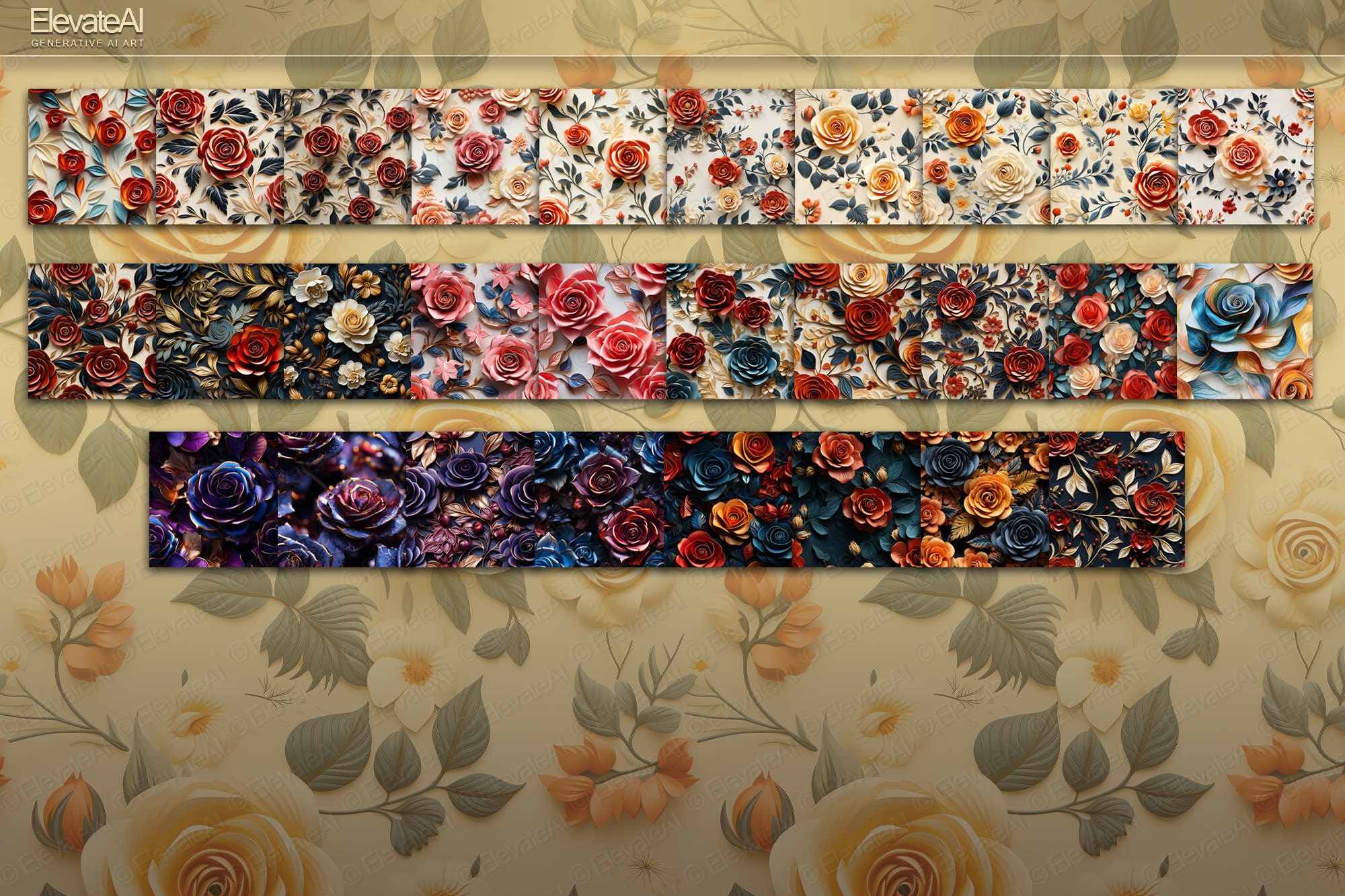 Printable Seamless Porcelain Roses Textures Digital Ceramic Roses ...