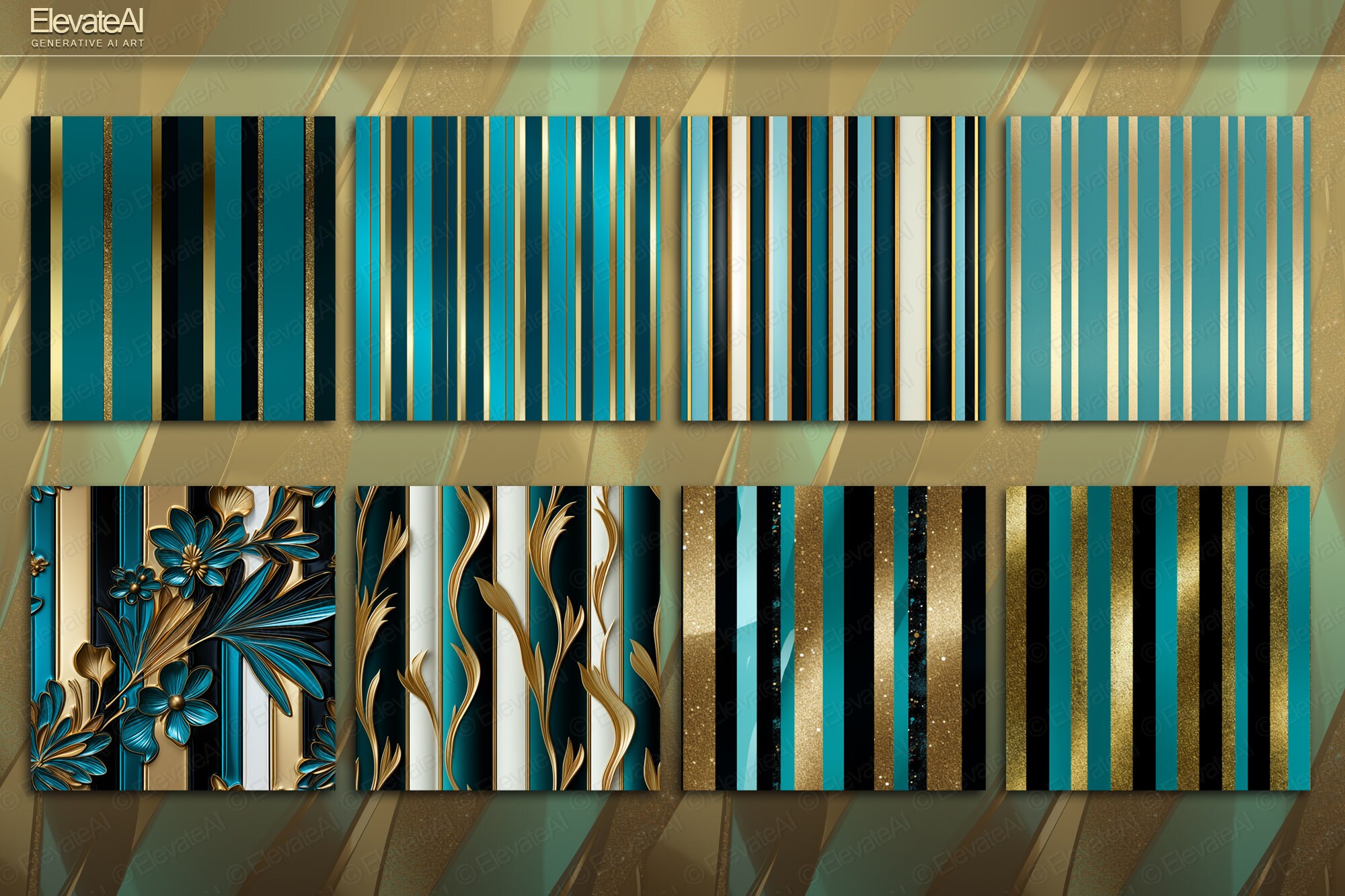 Printable Seamless Metallic Gold & Turquoise Stripes Textures 24 ...