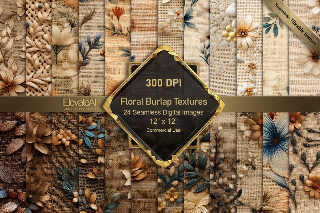 Printable Seamless Floral Burlap Textures Digital Aged Burlap Textures ...